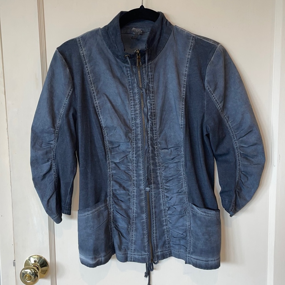 Xcvi New Corset Back Ruched 3/4 Sleeve Zipper Front J… - Gem